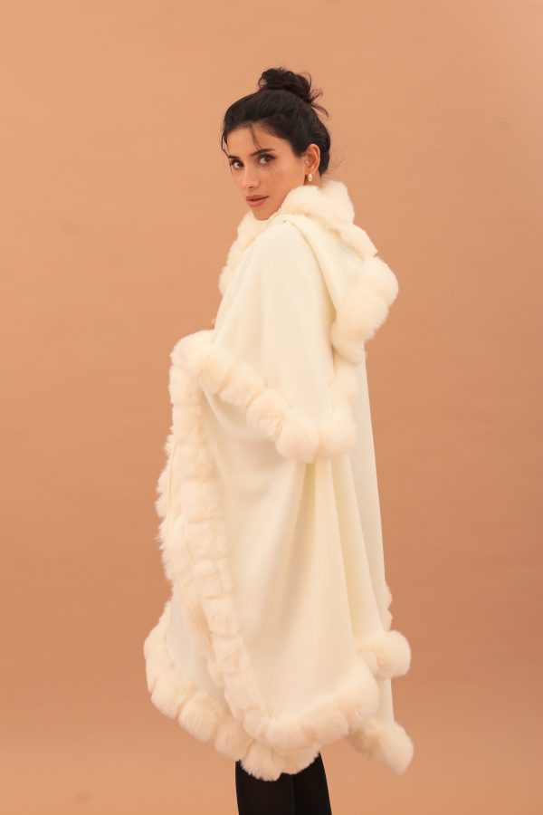 ECO-FUR LINING CAPE - WHITE - Conelle