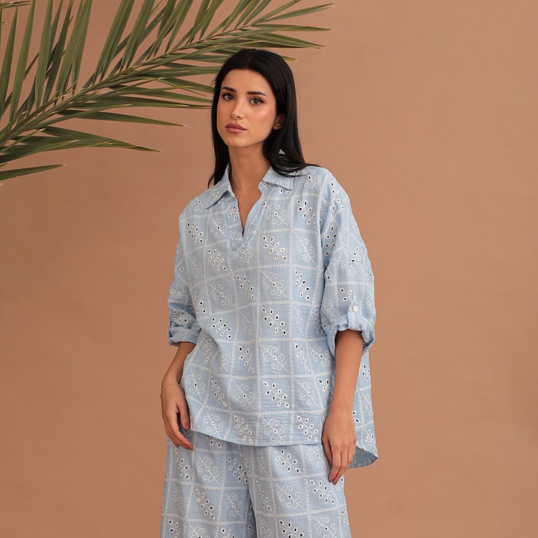 GILLIAN EMBROIDERIE BLOUSE - SKY BLUE - Conelle