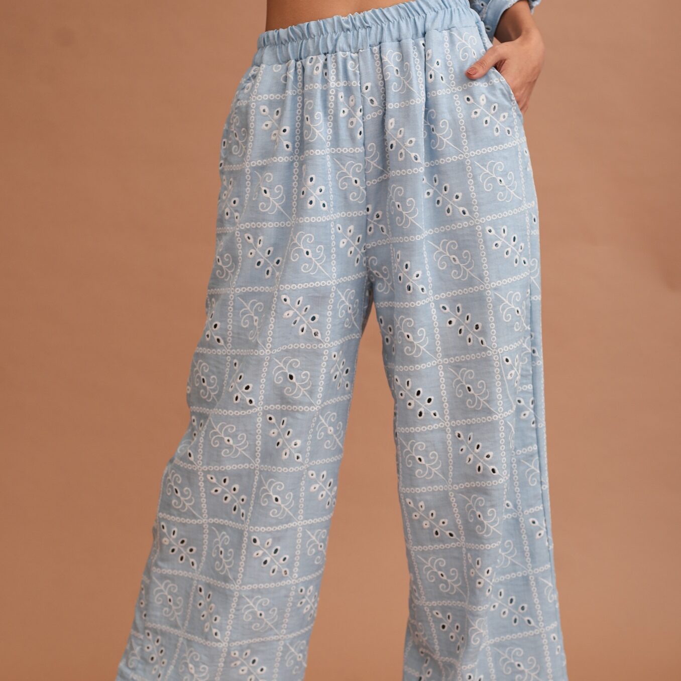 GILLIAN EMBROIDERIE TROUSERS - SKY BLUE - Conelle
