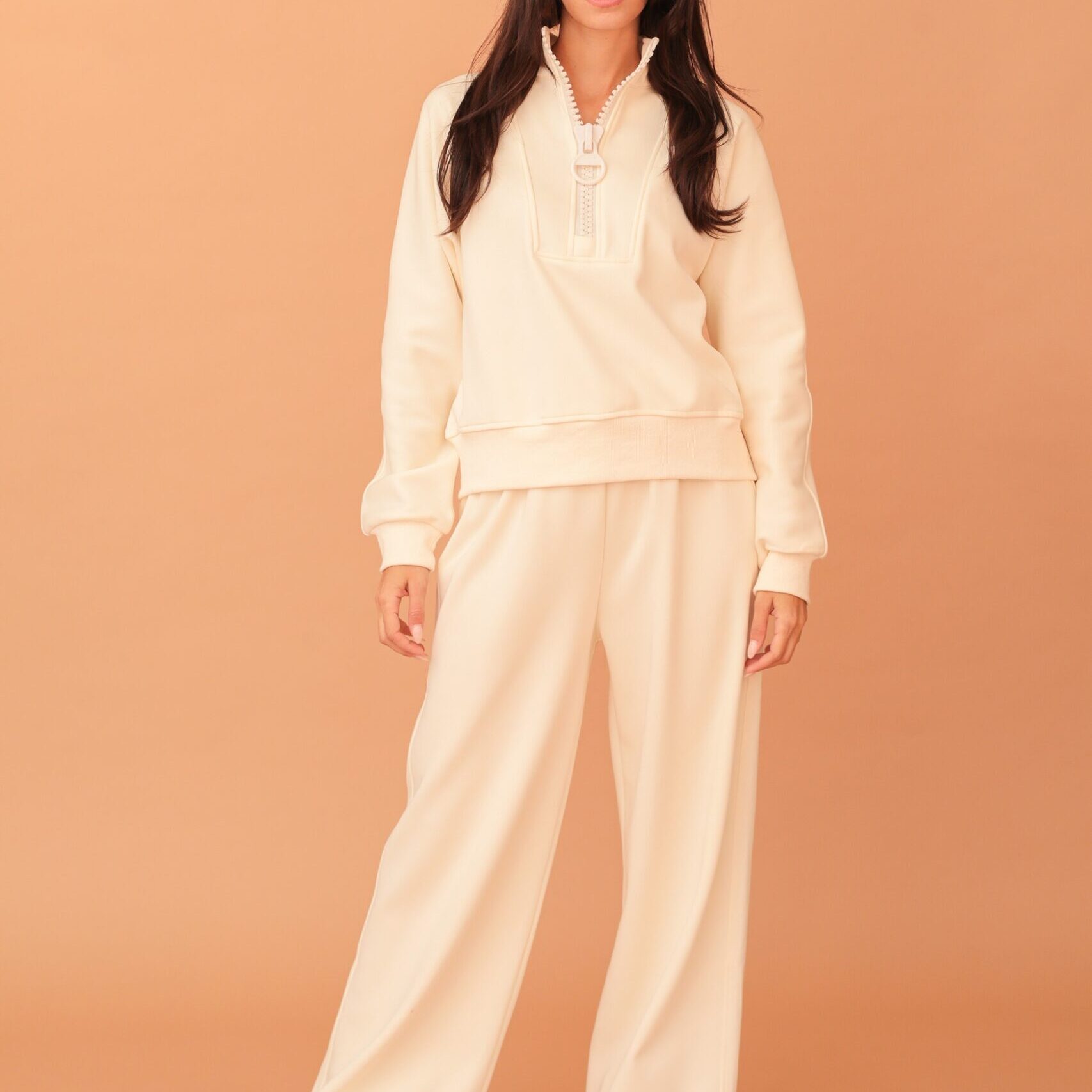 ELIZA LARGE ZIPPER TRACKSUIT - CREAM - Conelle