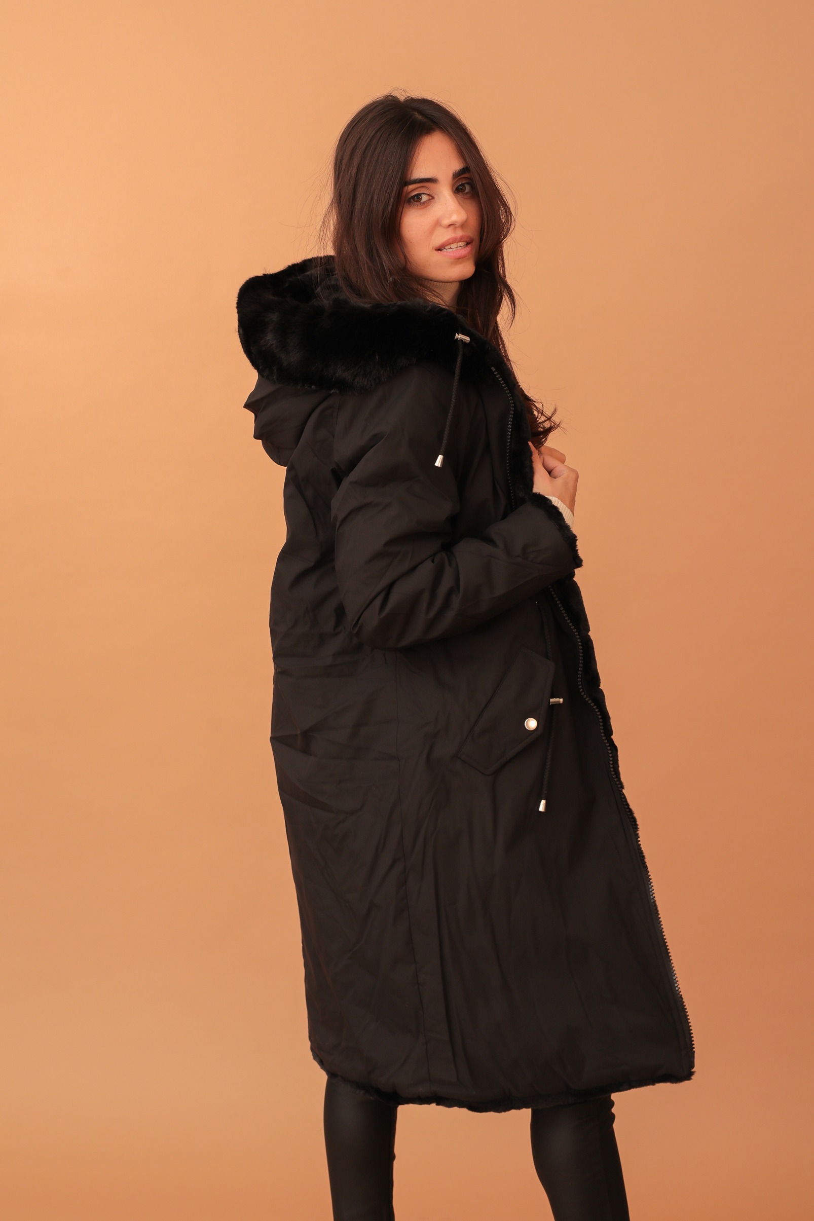 BRIDGET DOUBLE FACE FAUX-FUR PARKA COAT - Conelle